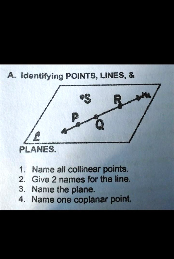 A. Identifying POINTS, LINES, L PLANES. P S 1. Name all collinear ...