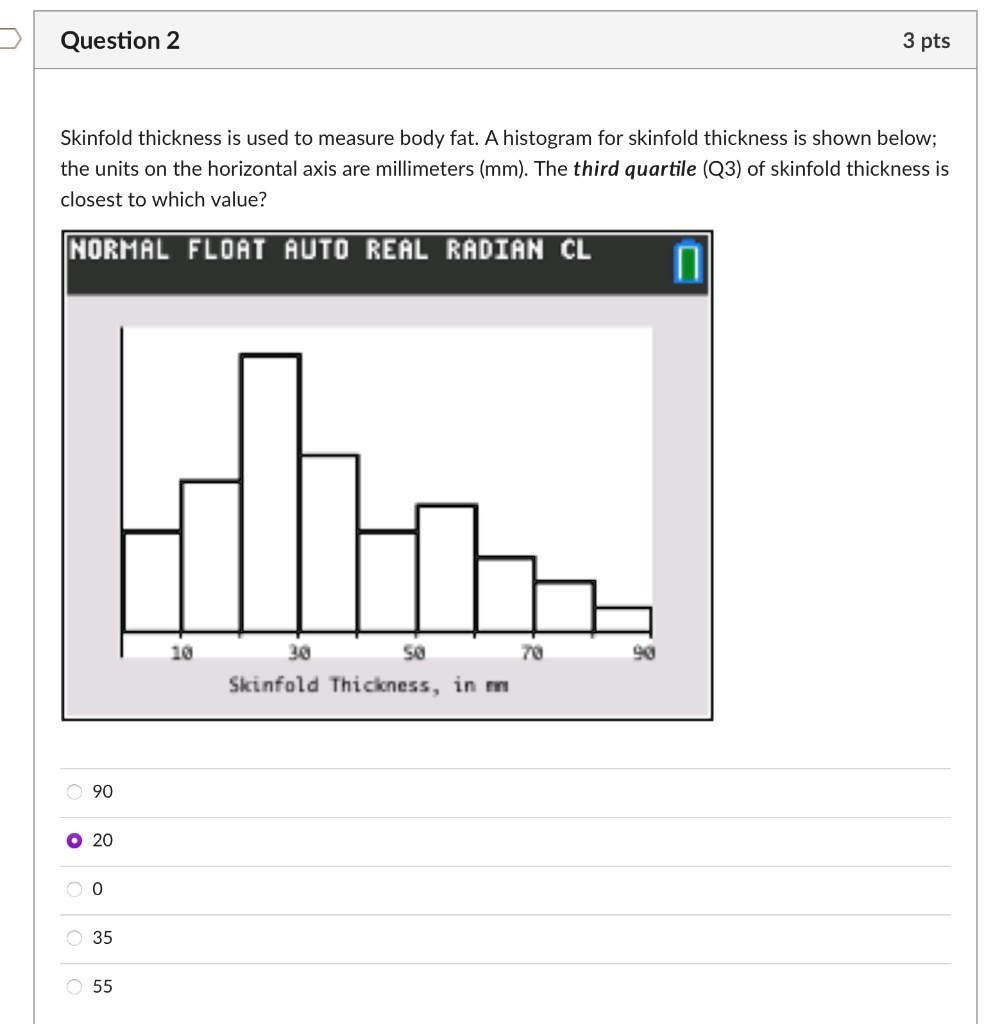 SOLVED: Skinfold thickness is used to measure body fat. A histogram for skinfold thickness is ...
