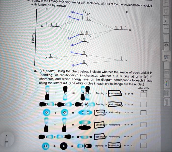 SOLVED: Deiow the LCAO-MO diagram, or with letters a-f by arrows. Fz ...