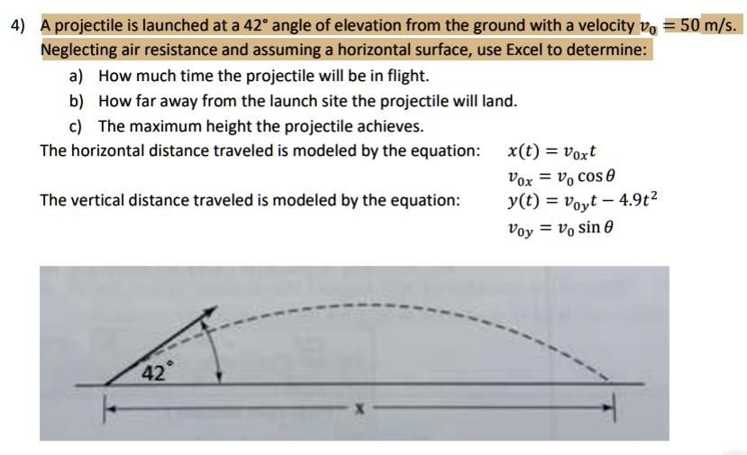 4 a projectile is launched at a 42 angle of elevation from the ground ...