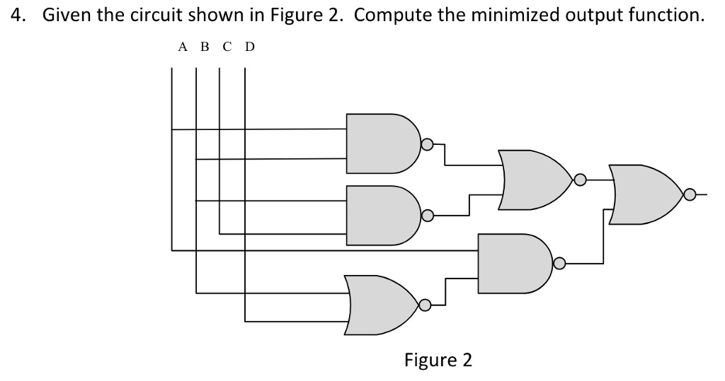 SOLVED: 4. Given the circuit shown in Figure 2. Compute the minimized output function. AB C D ...