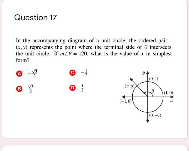 question 17 in the accompanying diagram of unit cirele the ordered pair ...