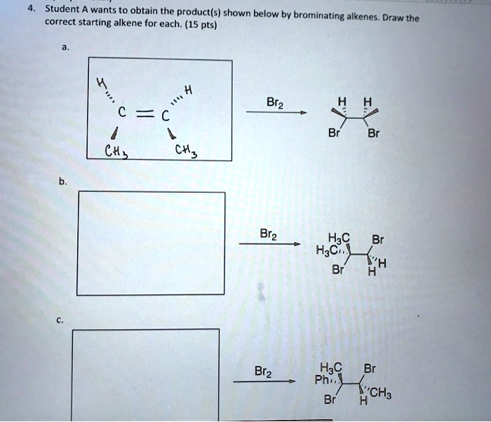 SOLVED: Student wants to obtain the product(s) shown below by brominating alkenes. Draw the ...