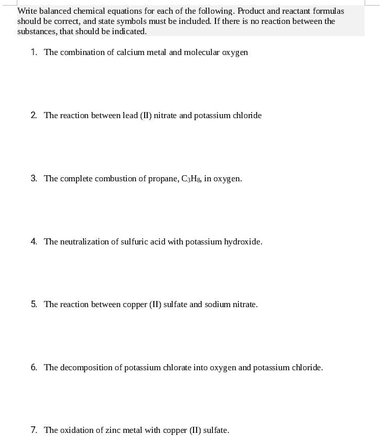 SOLVED: Write balanced chemical equations for each of the following ...