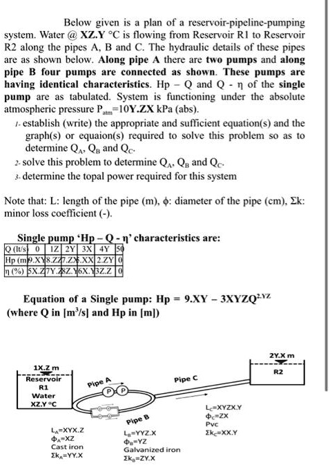 SOLVED: GIVEN X=1, Y=9, Z=8 Below is a plan of a reservoir-pipeline ...