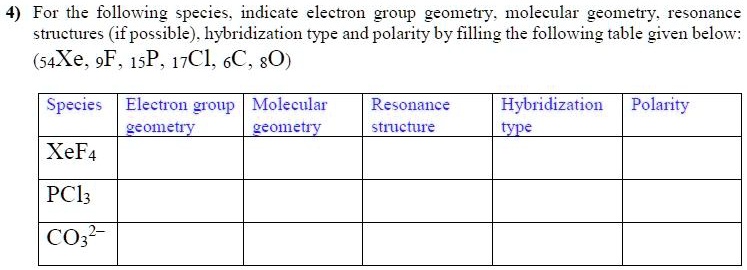 SOLVED: For the following species indicate electron group geometry ...