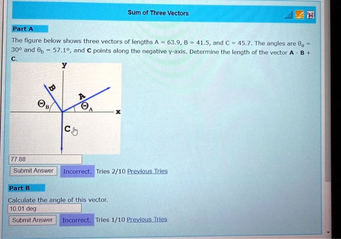 SOLVED: Sum of Three Vectors Part A The figure below shows three vectors of lengths 63.9, 41.5 ...