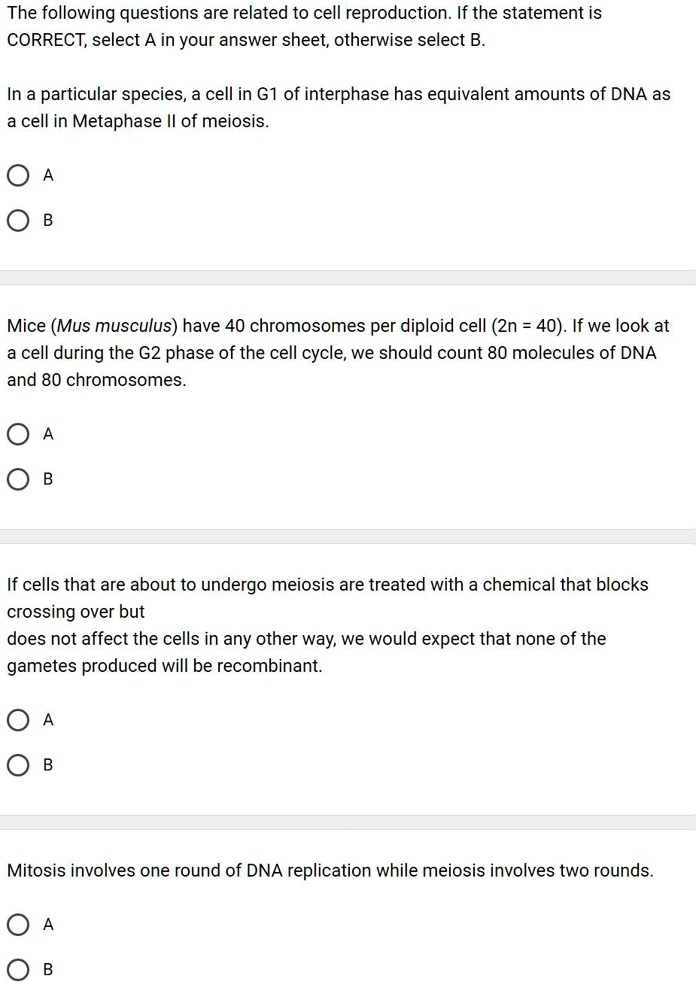 The following questions are related to cell reproduction. If the ...
