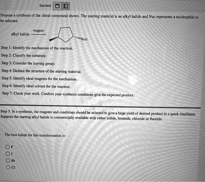 Stacked Propose a synthesis of the chiral compound shown. The starting ...