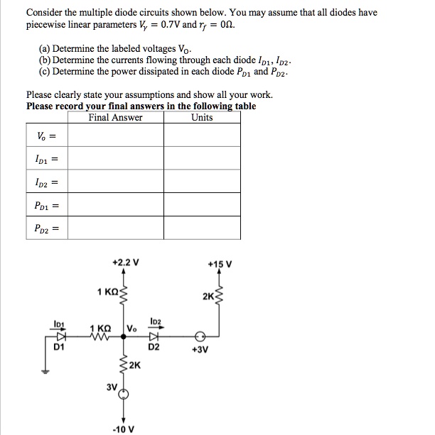 SOLVED: Consider the multiple diode circuits shown below. You may assume that all diodes have ...