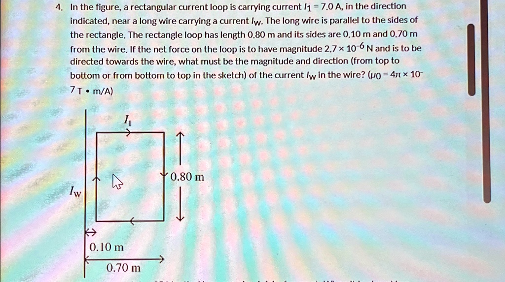 In the figure, a rectangular current loop is carrying current I(1)=7.0A ...