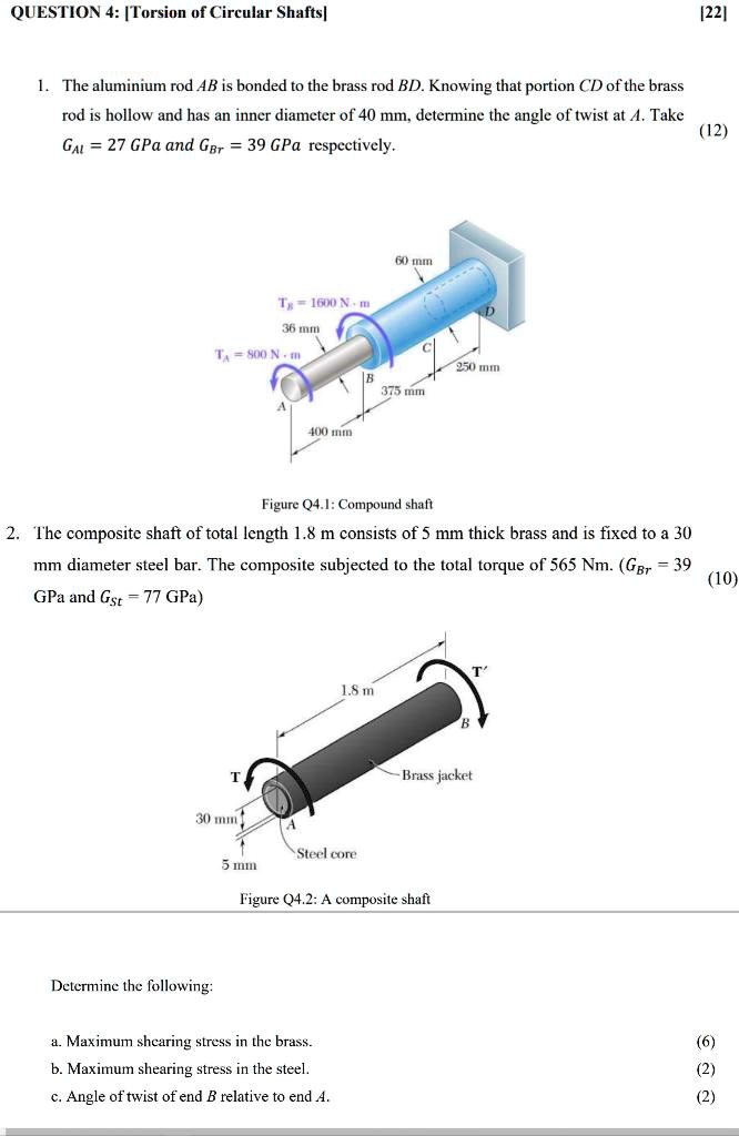 question 4 torsion of circular shafts 22 the aluminium rod ab is bonded ...