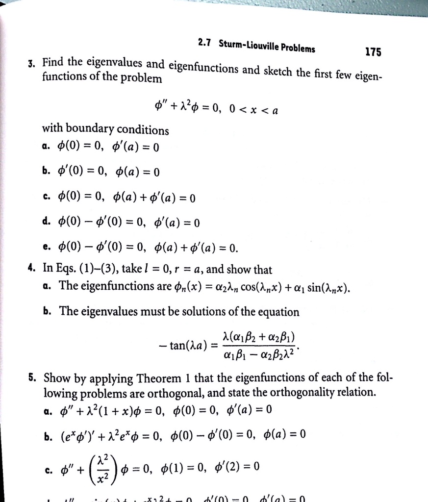 27 Sturm Liouville Problems 175 1 Find The Eigenvalues And Eigenfunctions Functions Of The 