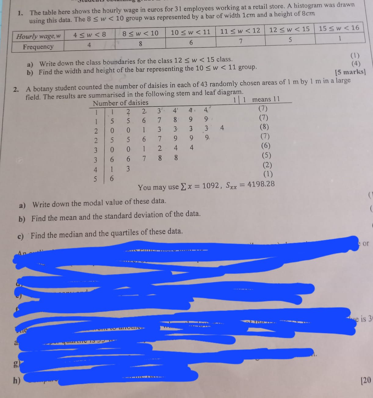 SOLVED: 1. The table here shows the hourly wage in euros for 31 ...
