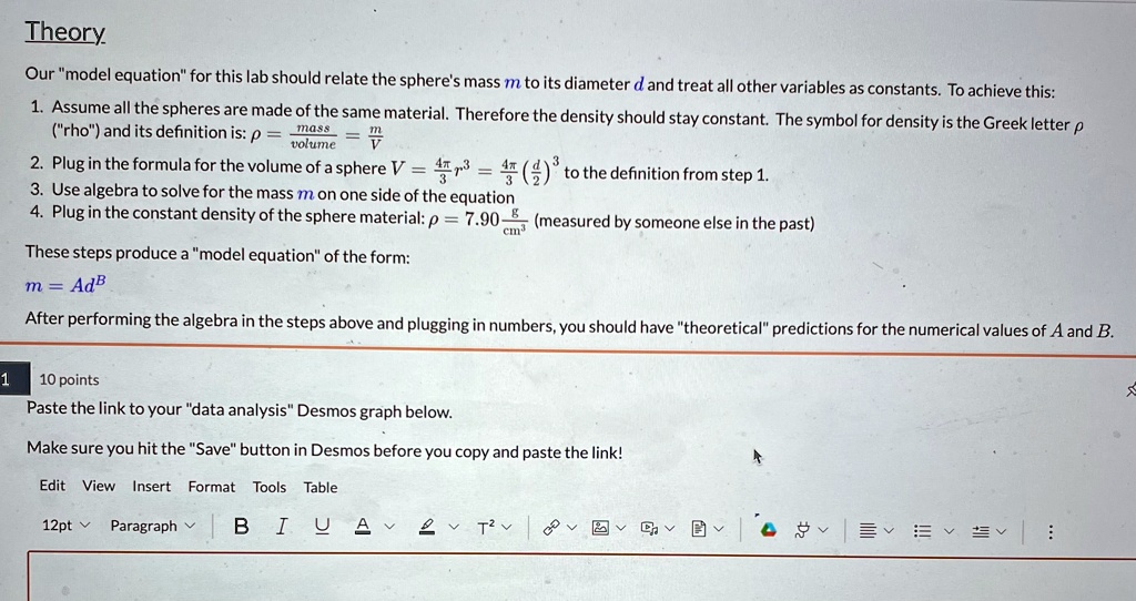 SOLVED: Texts: Theory. Our "model equation" for this lab should relate ...