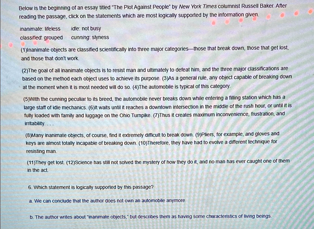 Below is the beginning of an essay titled "The Plot Against People" by ...