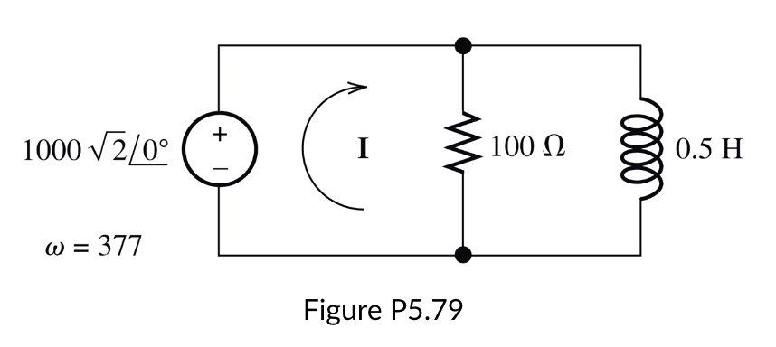 Consider the circuit shown in Figure P5.79. Find the phasor current I. Find the power, reactive ...