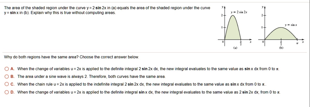 SOLVED: The area of the shaded region under the curve y = 2 sin Zx in ...