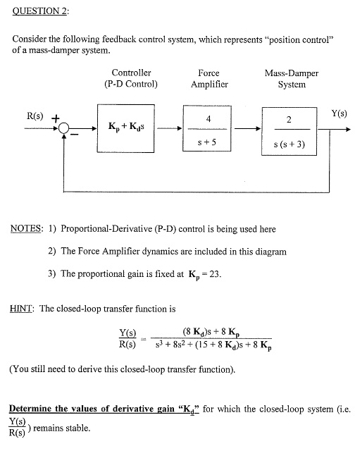 SOLVED: QUESTION 2: Consider the following feedback control system, which represents position ...