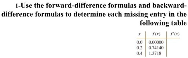 1 use the forward difference formulas and backward difference formulas to determine each missing ...