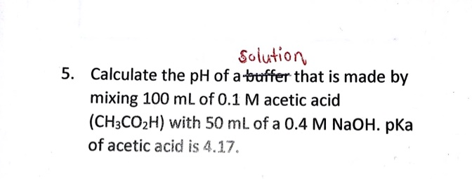 SOLVED: Calculate the pH of a buffer that is made by mixing 100 mL of 0.1 M acetic acid (CH3COOH ...