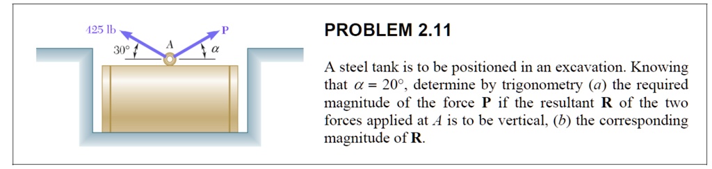 SOLVED: 425 lb PROBLEM 2.11 30o A A steel tank is to be positioned in ...
