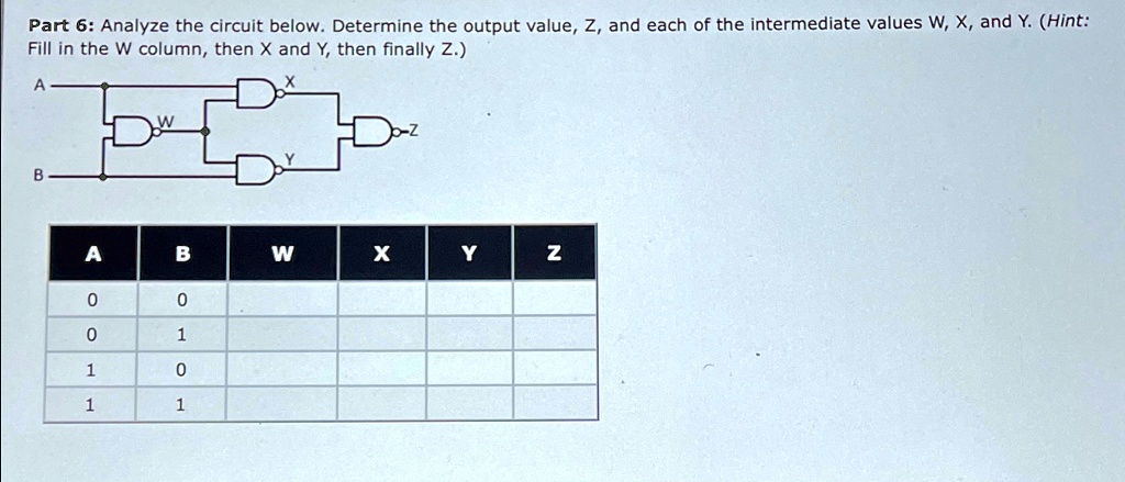 Part 6: Analyze the circuit below. Determine the output value, Z, and each of the intermediate ...