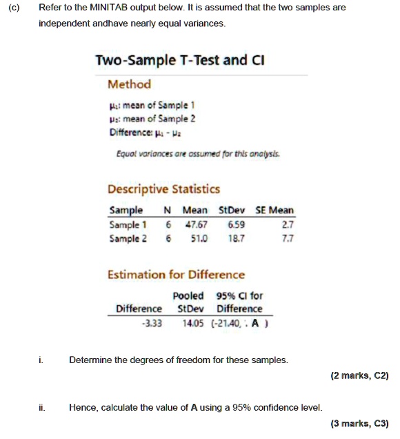 SOLVED:Refer to the MINITAB output below. It is assumed that the two ...