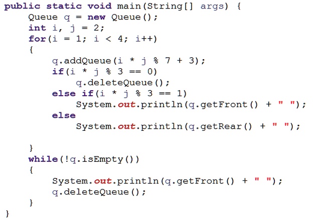public static void main(String[] args) Queue q = new Queue(); int i, j = 2; for (i = 1; i