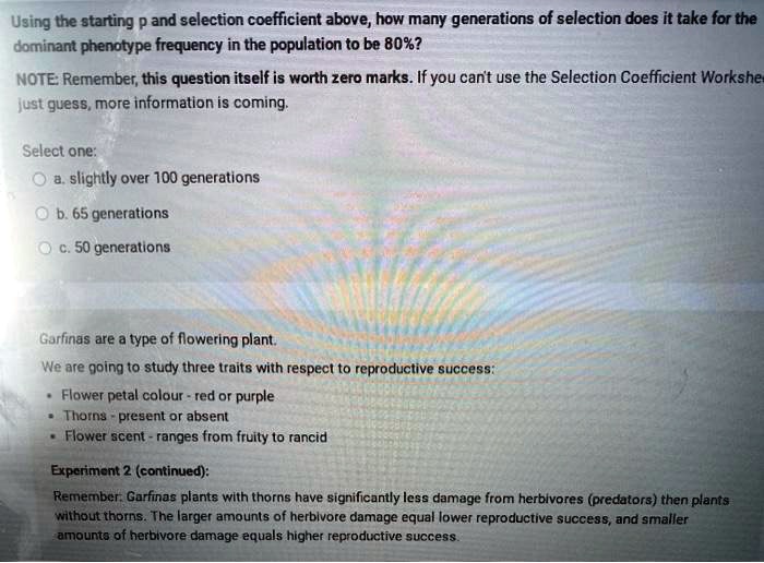 using the starting and selection coefficient above how many generations ...