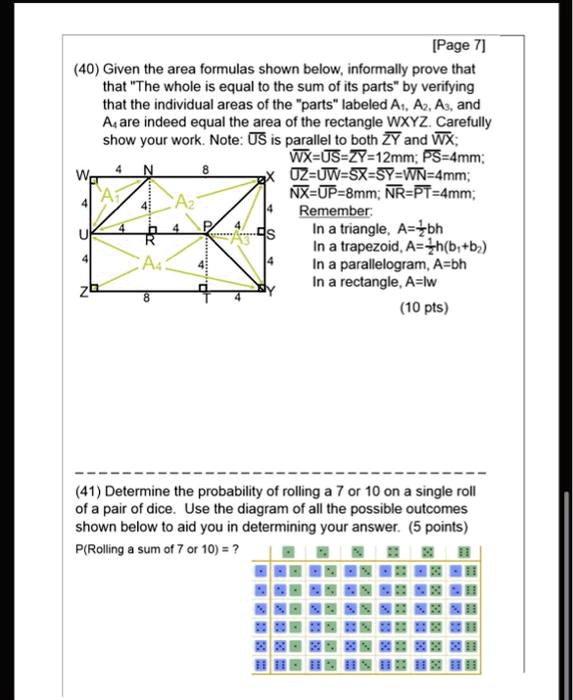 SOLVED: [Page 7] (40) Given the area formulas shown below, informally ...