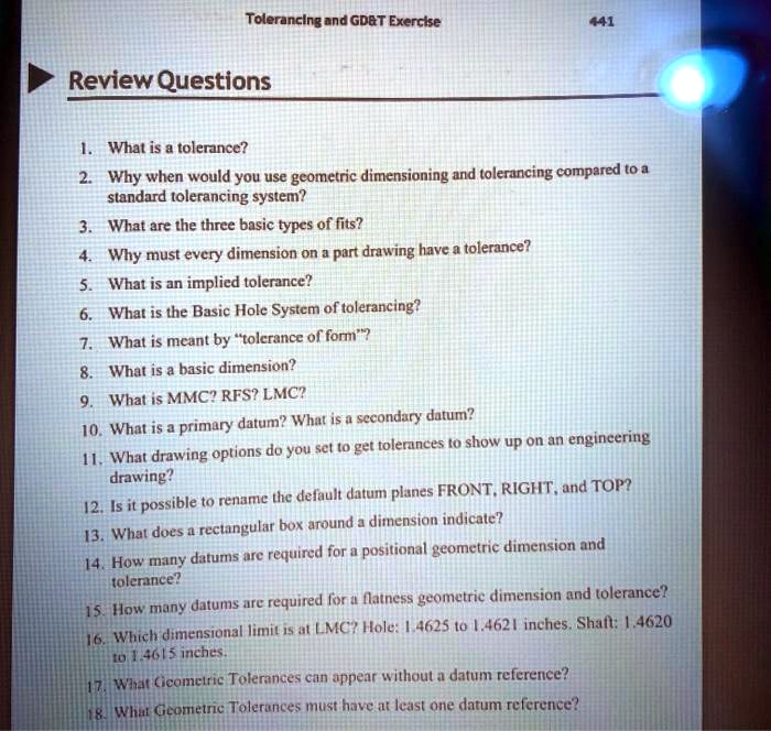 SOLVED: Tolerancing and GD T Exercise Review Questions 1. What is a ...