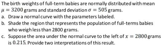 SOLVED:The birth weights of full-term babies are normally distributed ...