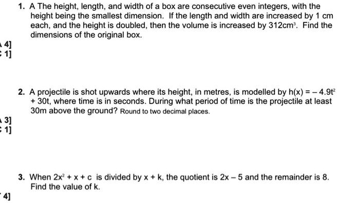 a the height length and width of a box are consecutive even integers ...