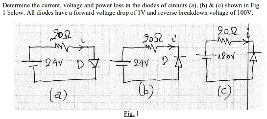 Determine the current, voltage and power loss in the diodes of circuits (a), (b) (c) shown in ...