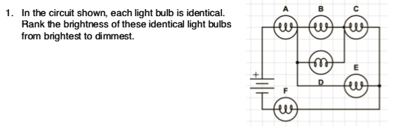 SOLVED: In the circuit shown; each light bulb is identical. Rank the brightness of these ...