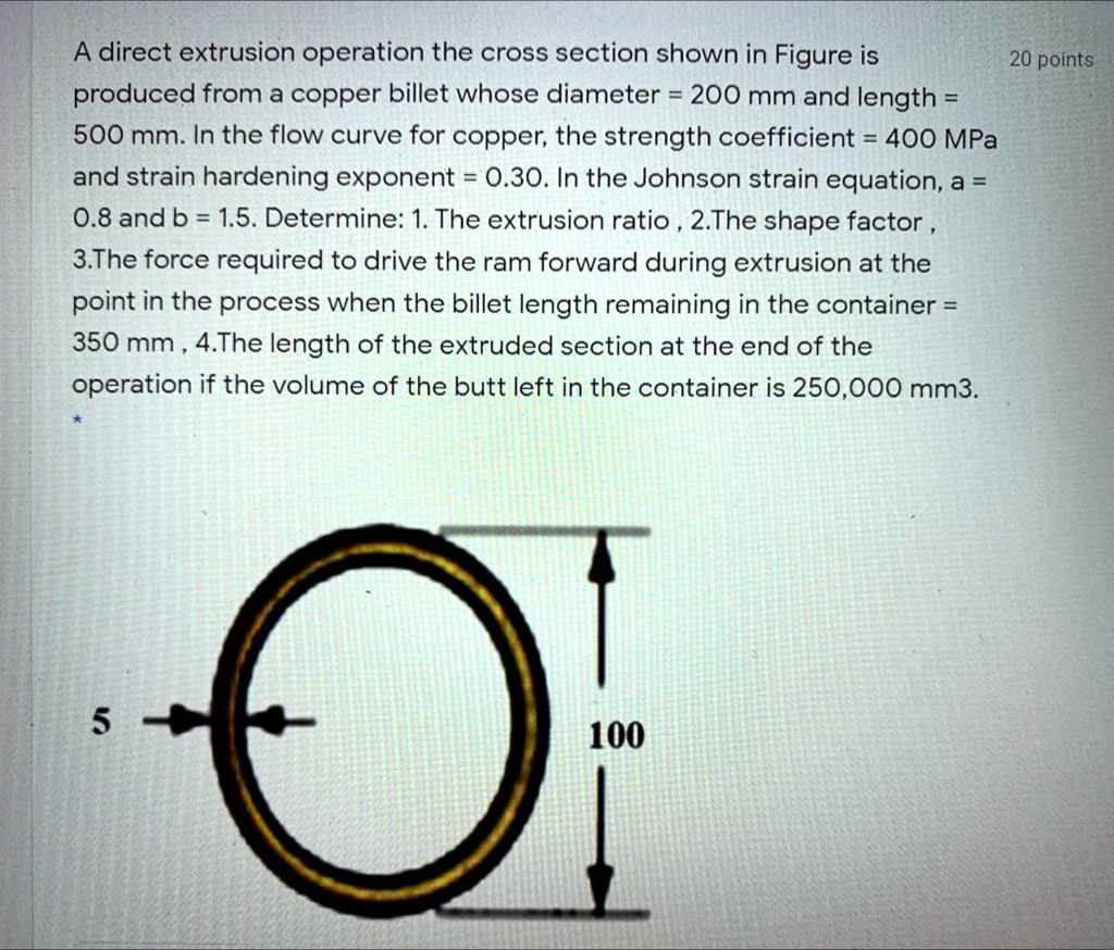 SOLVED: A direct extrusion operation with the cross section shown in ...