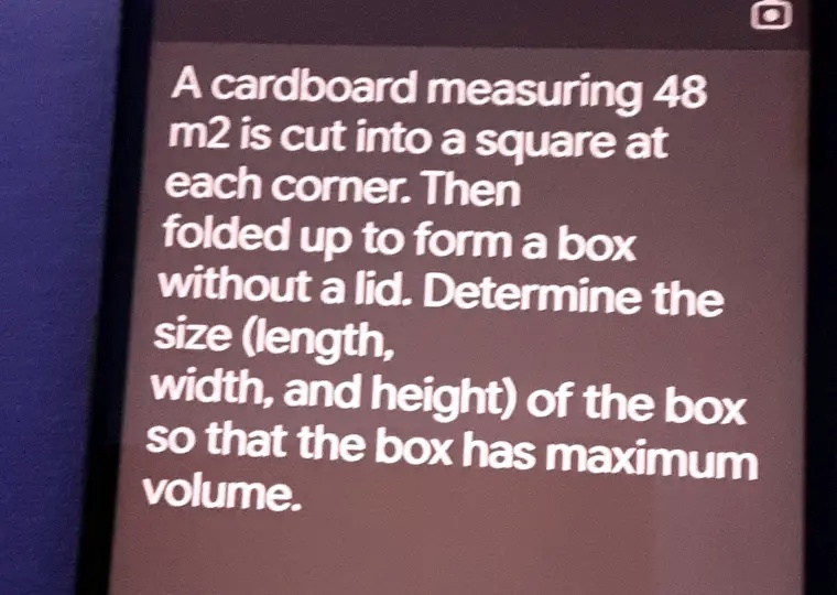 SOLVED: A cardboard measuring 48 m^2 is cut into a square at each ...