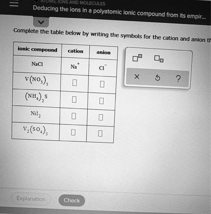 SOLVED: ATCMSONS AND MOLECULES Deducing the ions in a polyatomic ionic compound from its empir ...