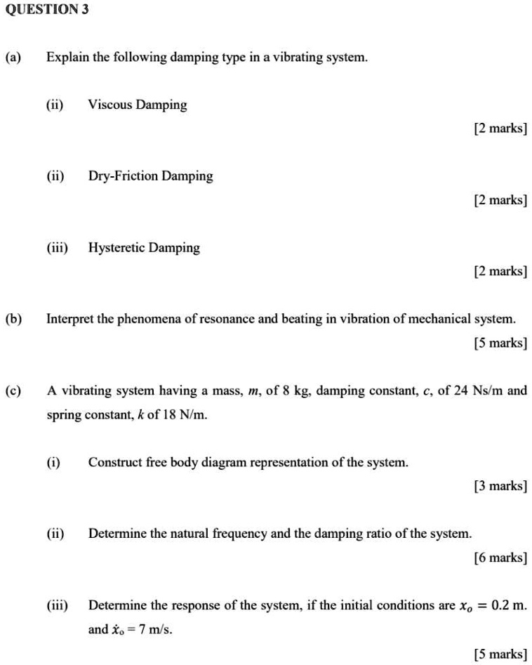 SOLVED: QUESTION 3 (a) Explain the following damping types in a ...