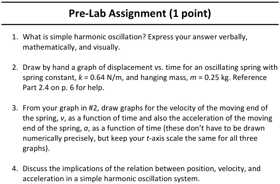 pre lab assignment 1 point 1 what is simple harmonic oscillation express your answer verbally ...