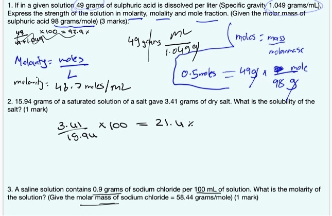 SOLVED: If in a given solution 49 grams of sulphuric acid is dissolved per liter (Specific ...