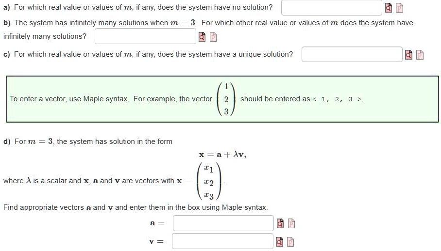for which real value or values of m if any does the system have no solution the system has ...