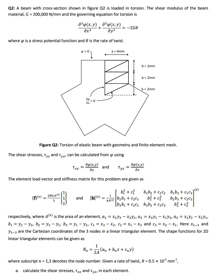 SOLVED: Q2: A beam with cross-section shown in figure Q2 is loaded in torsion. The shear modulus ...