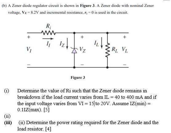 (b) A Zener diode regulator circuit is shown in Figure 3. A Zener diode with nominal Zener ...
