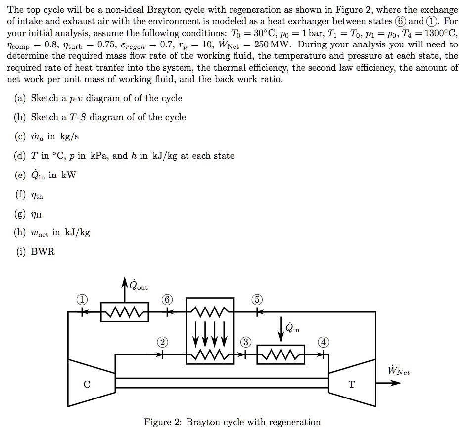 SOLVED: The top cycle will be a non-ideal Brayton cycle with regeneration as shown in Figure 2 ...