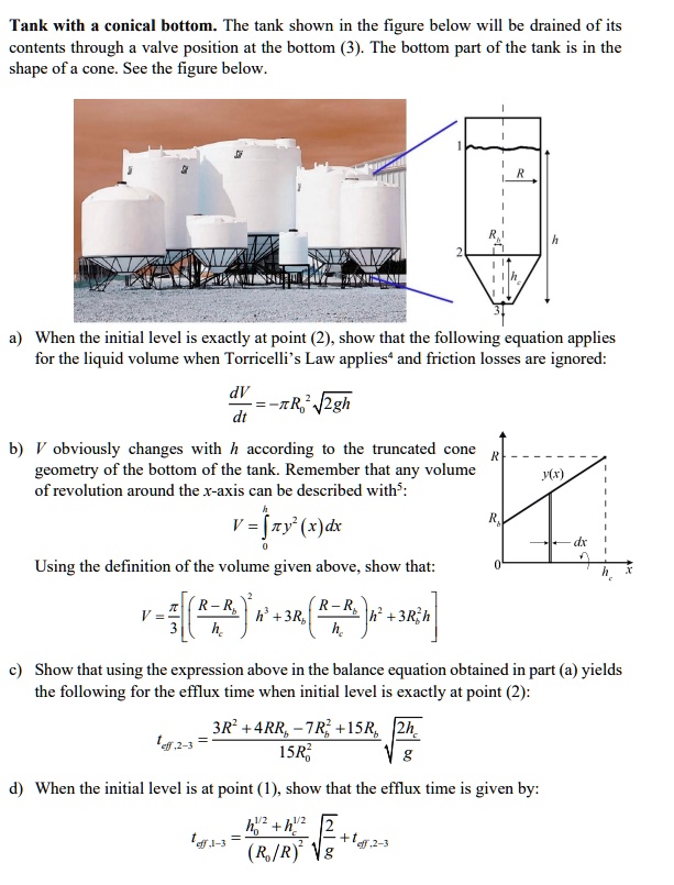 Tank with a conical bottom. The tank shown in the figure below will be ...