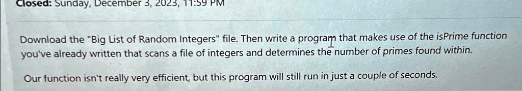 SOLVED: Download the "Big List of Random Integers" file. Then write a ...