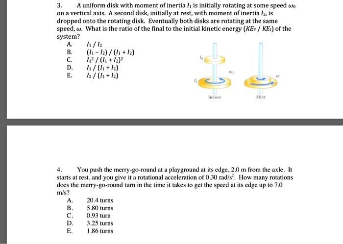 SOLVED: A uniform disk with moment of inertia I is initially rotating ...