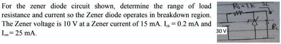 For the zener diode circuit shown, determine the range of load ...